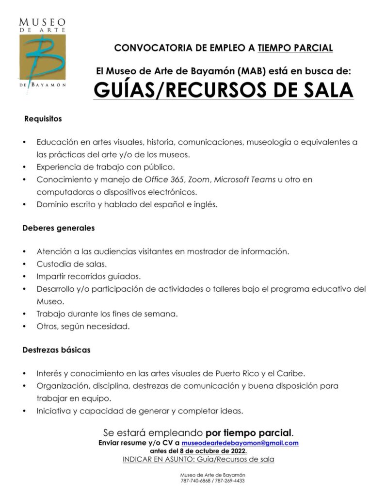 Convocatoria de Empleos – Museo de Arte de Bayamón